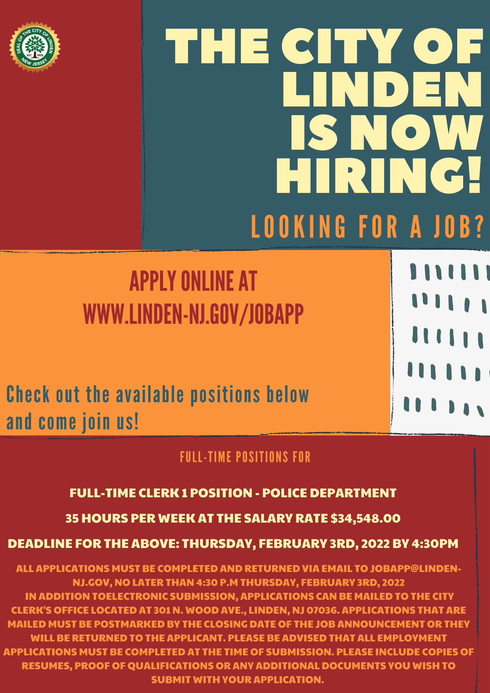 Linden Is Hiring! – City of Linden